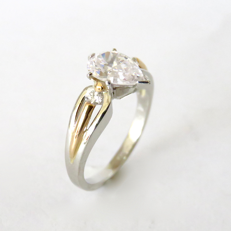 Pear-Shape Three Stone Ring Mounting in Platinum and 18K Rose Gold ...