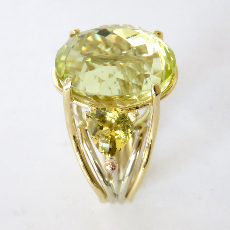 Citrine Lemon Yellow and Golden Beryl Trillions WOW Style Ring in 18K ...