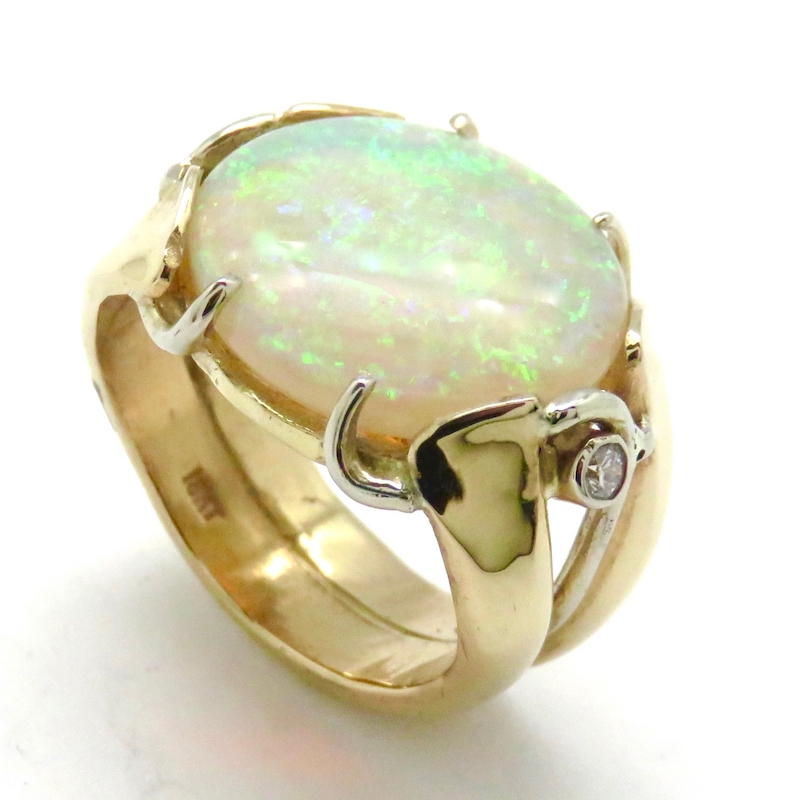 Opal Australian Crystal and Diamond East-West Victoria Style Ring in ...