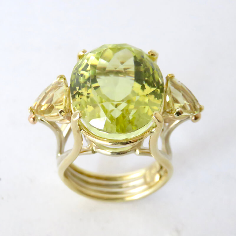 Citrine Lemon Yellow and Golden Beryl Trillions WOW Style Ring in 18K ...