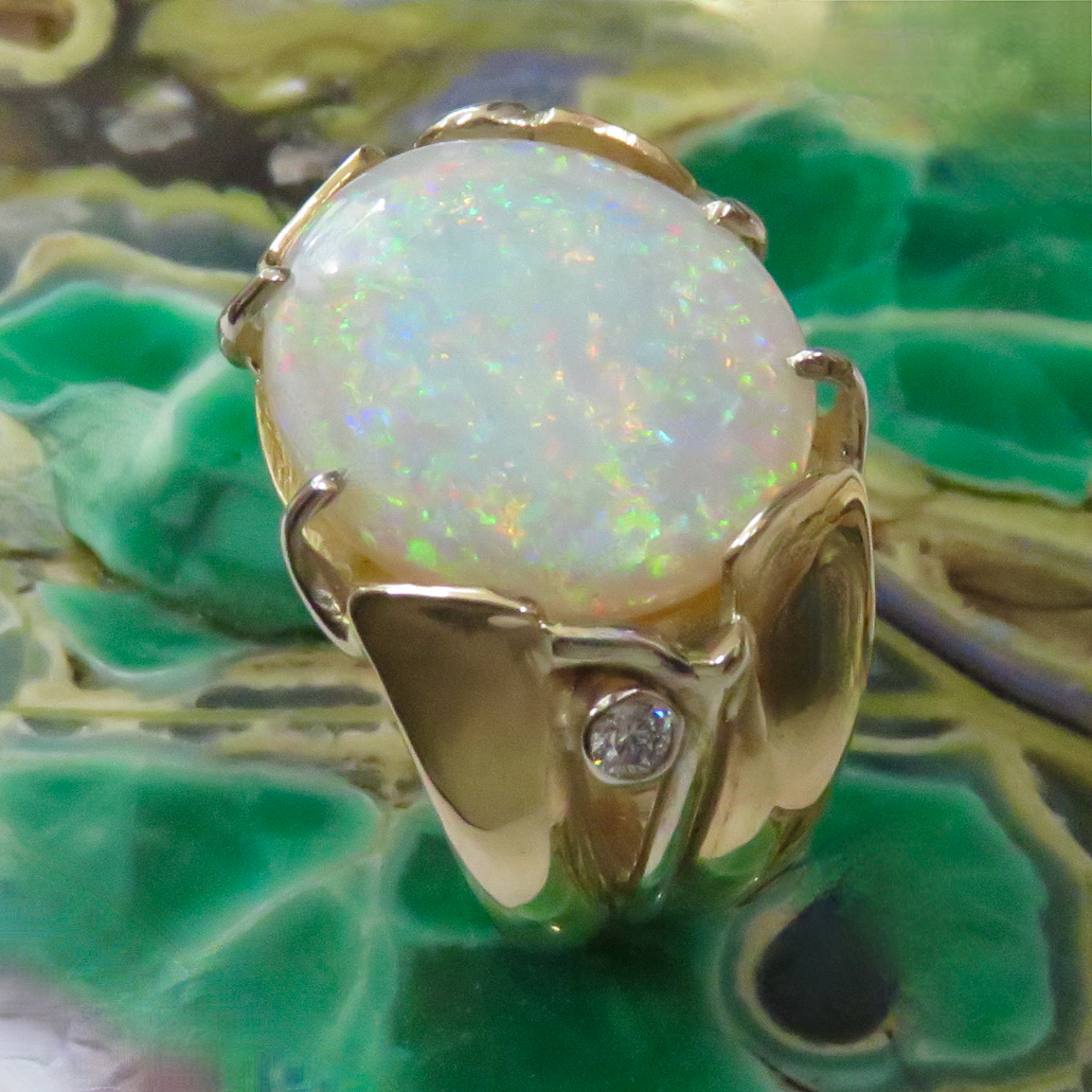 Opal Australian Crystal and Diamond East-West Victoria Style Ring in ...